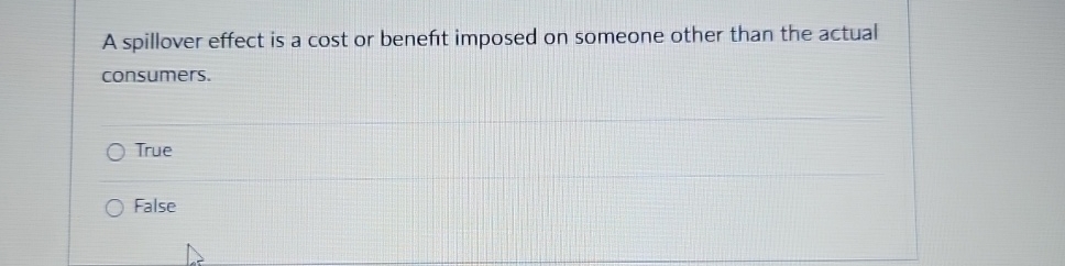 Solved A spillover effect is a cost or benefit imposed on | Chegg.com