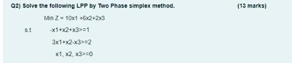 Solved (13 marks) Q2) Solve the following LPP by Two Phase | Chegg.com