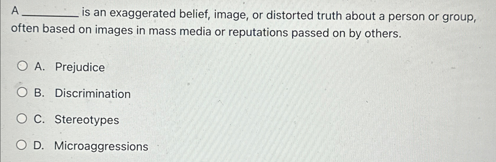 Solved A is an exaggerated belief, image, or distorted truth | Chegg.com