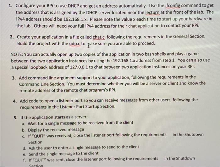 1. Configure your RPi to use DHCP and get an address | Chegg.com