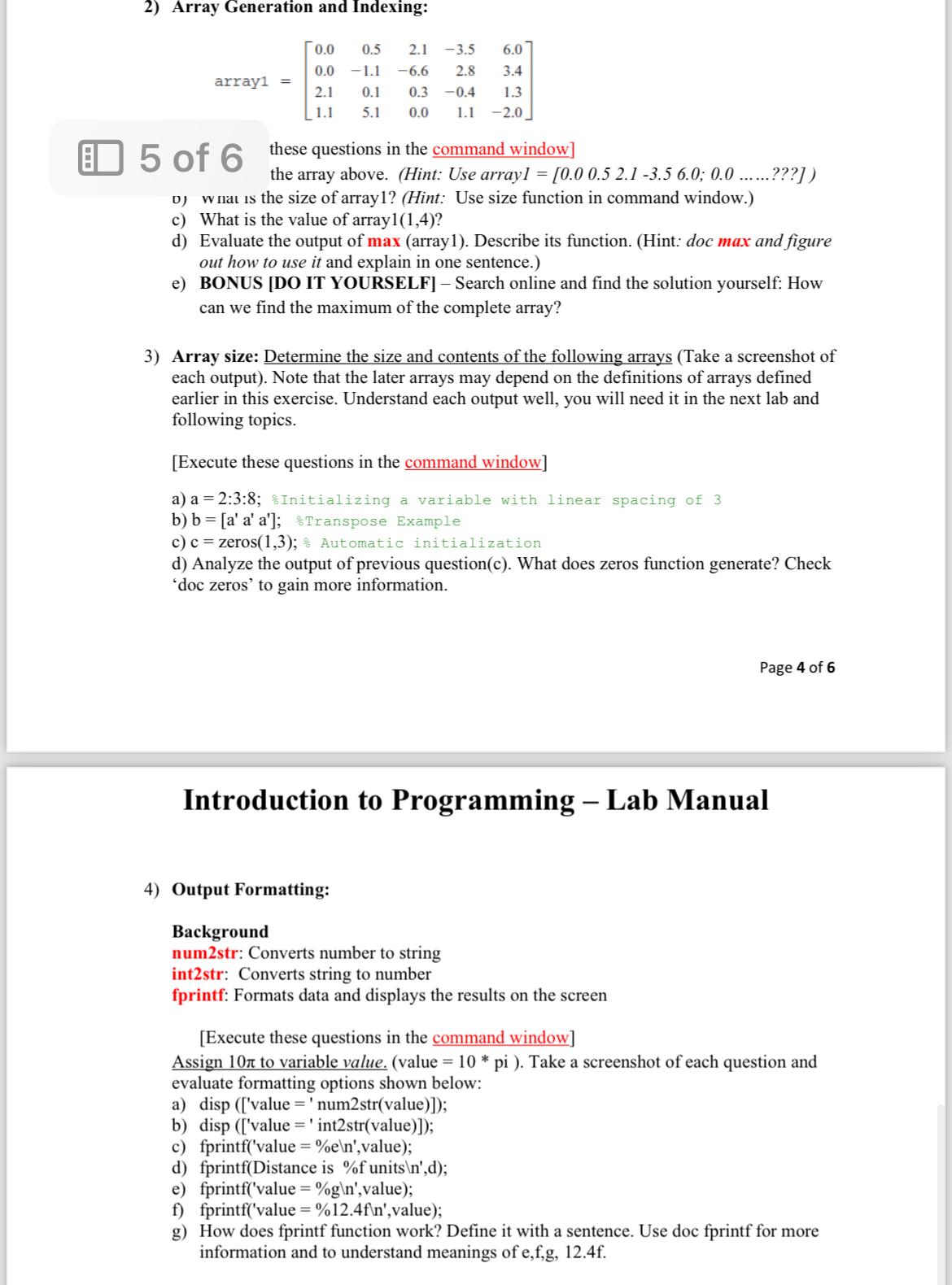 Solved Array Generation and | Chegg.com