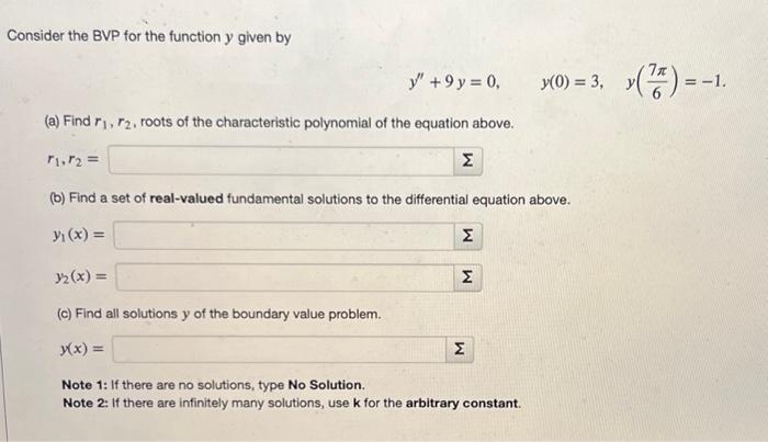 Solved Consider the BVP for the function \\( y \\) given by | Chegg.com