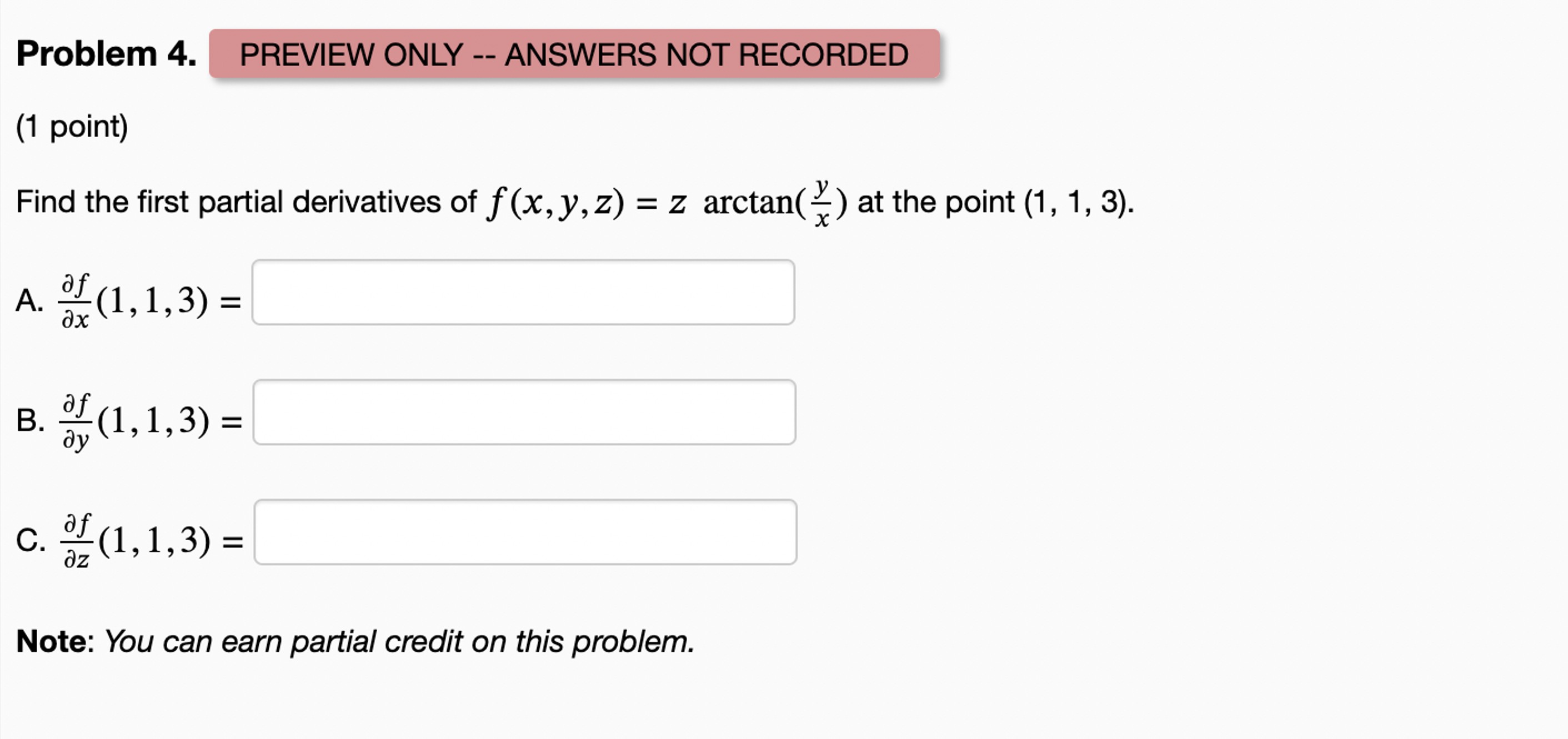 Solved Problem 4.(1 ﻿point)Find the first partial | Chegg.com