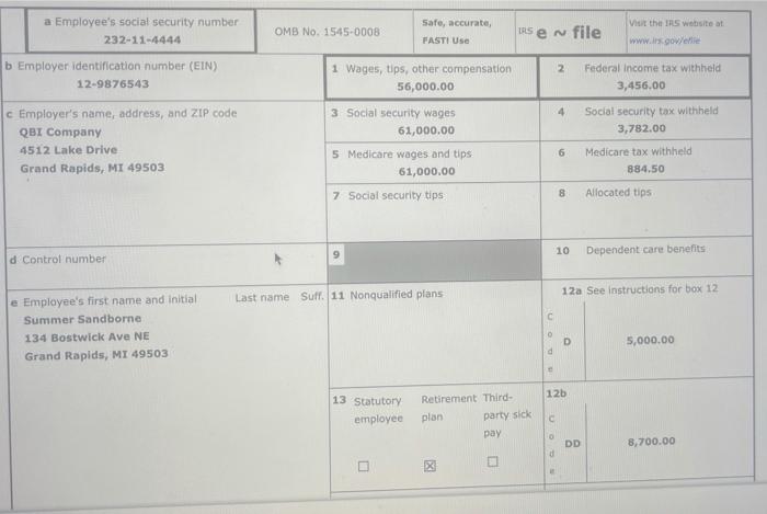 Solved Copy B-To Be Filed With Employee's FEDERAL Tax | Chegg.com