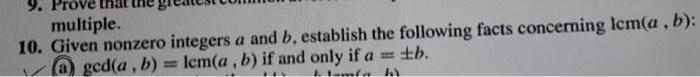 Solved multiple. 10. Given nonzero integers a and b, | Chegg.com