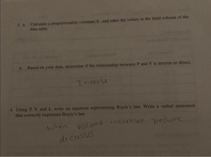 Solved 3. a. Calculate a proportionality constant. k, and | Chegg.com