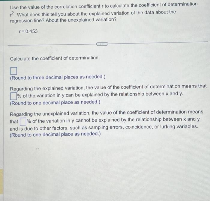 Solved Use the value of the correlation coefficient r to | Chegg.com