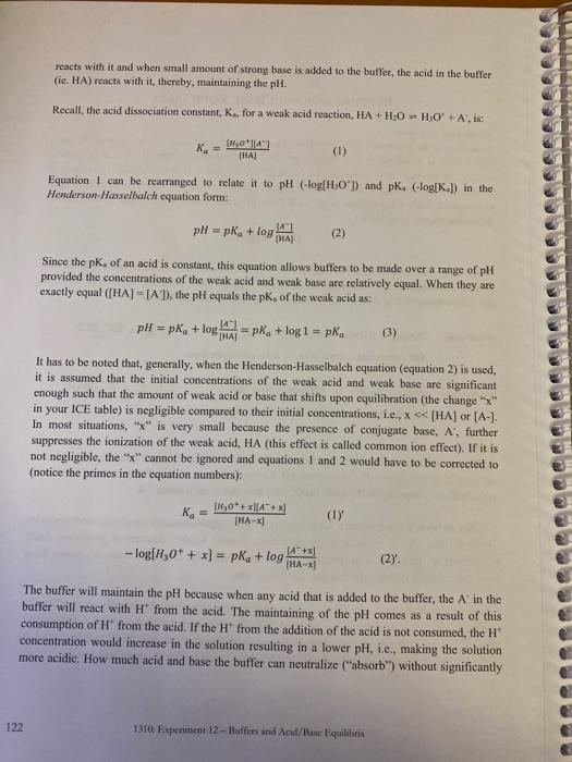 Solved EXPERIMENT 12 BUFFERS AND ACID/BASE EQUILIBRIA Weak | Chegg.com