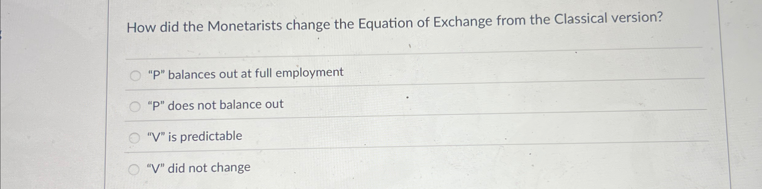 Solved How did the Monetarists change the Equation of | Chegg.com