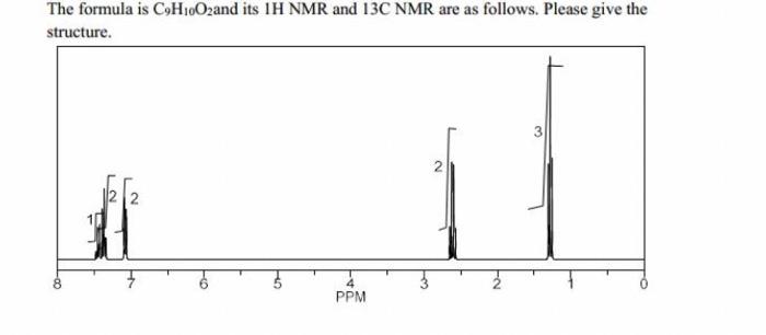 Solved The formula is C9H10O2 and its 1HNMR and 13C NMR are | Chegg.com