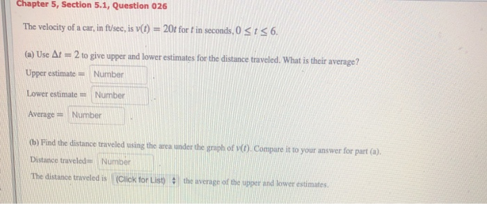 Solved Chapter 5, Section 5.1, Question 026 The velocity of | Chegg.com