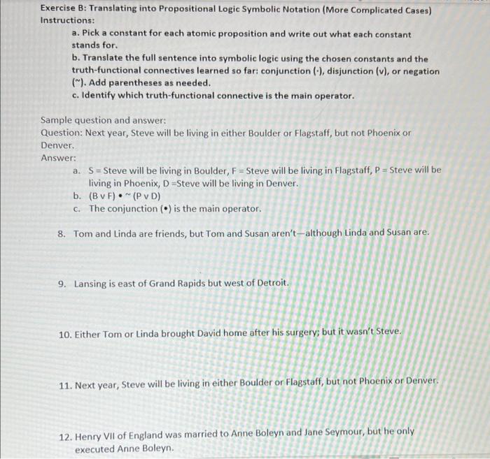 Exercise B Translating Into Propositional Logic