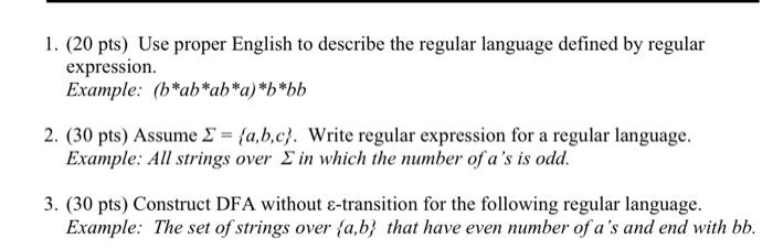 Solved 1. (20 pts) Use proper English to describe the | Chegg.com