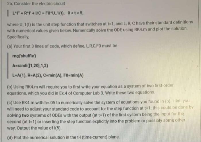 Solved 2a. Consider the electric circuit | Chegg.com