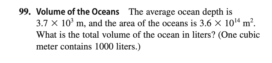 Solved Volume of the Oceans The average ocean depth is | Chegg.com