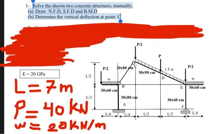 Solved 1- Solve the shown two concrete structures, manually; | Chegg.com