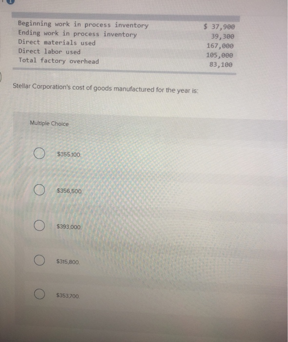 Solved Beginning work in process inventory Ending work in | Chegg.com