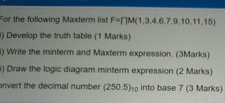 Solved For the following Maxterm list F= | Chegg.com