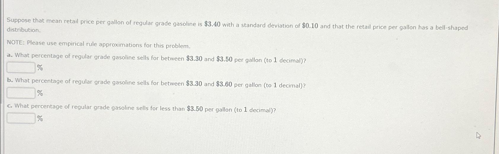 Solved Suppose that mean retail price per gallon of regular | Chegg.com