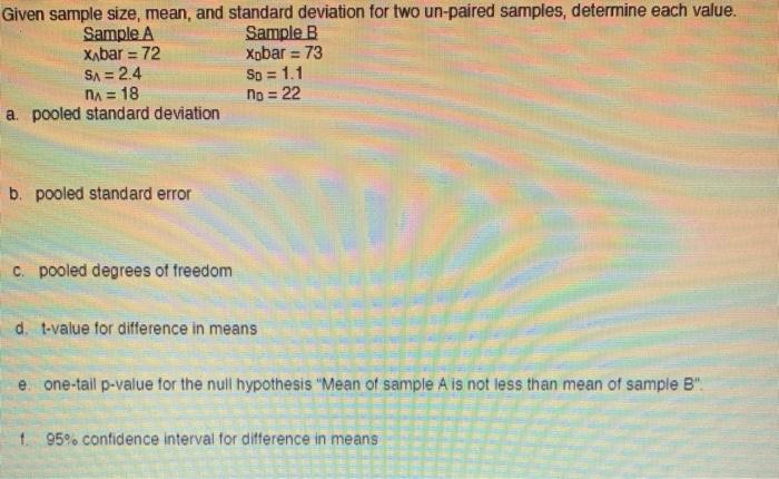 Solved Given sample size, mean, and standard deviation for | Chegg.com