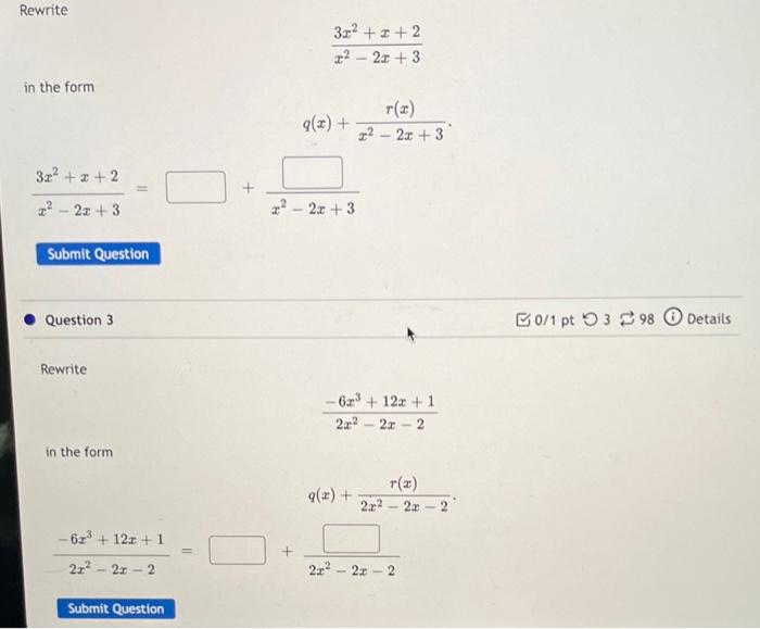 Solved Divide, using the polynomial long division algorithm. | Chegg.com