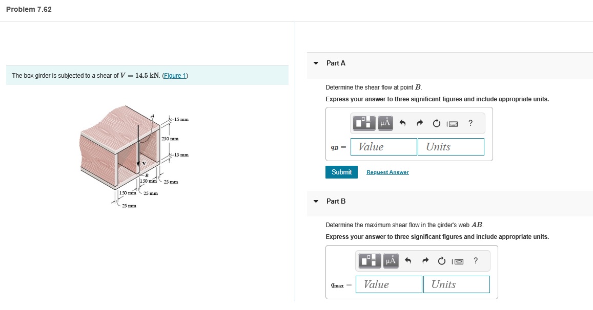 Solved The box girder is subjected to a shear of | Chegg.com