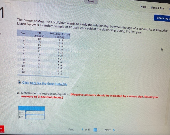 Solved Saved Help Save & Exit Check my The owner of Maumee | Chegg.com