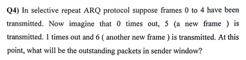 Solved Q4) ﻿In selective repeat ARQ protocol suppose frames | Chegg.com