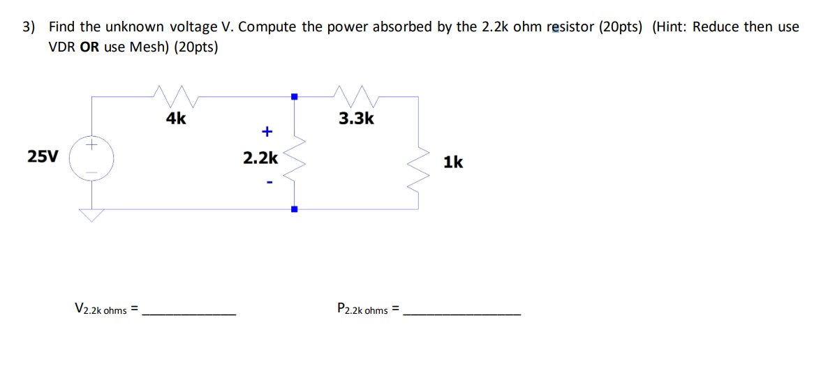 Solved Find the unknown voltage V. ﻿Compute the power | Chegg.com