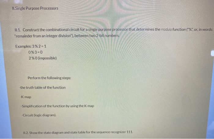 Solved II.Single Purpose Processors 11.1. Construct the | Chegg.com