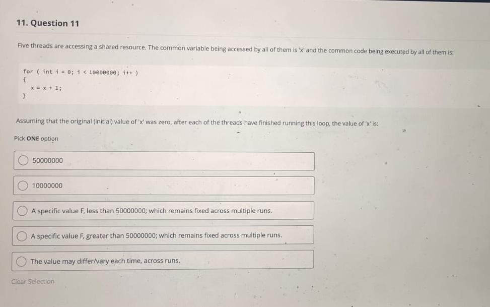 Solved Question 11Five threads are accessing a shared | Chegg.com
