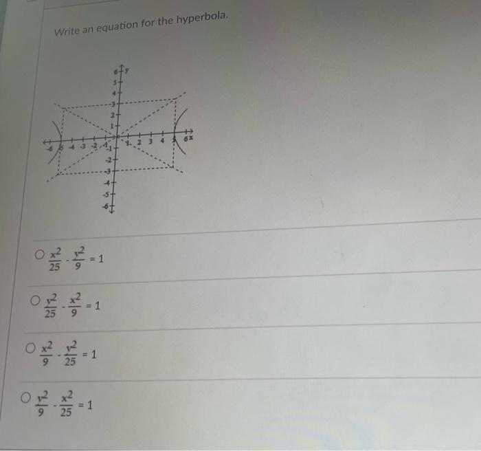 Solved Write an equation for the hyperbola. 25x2−9y2=1 | Chegg.com