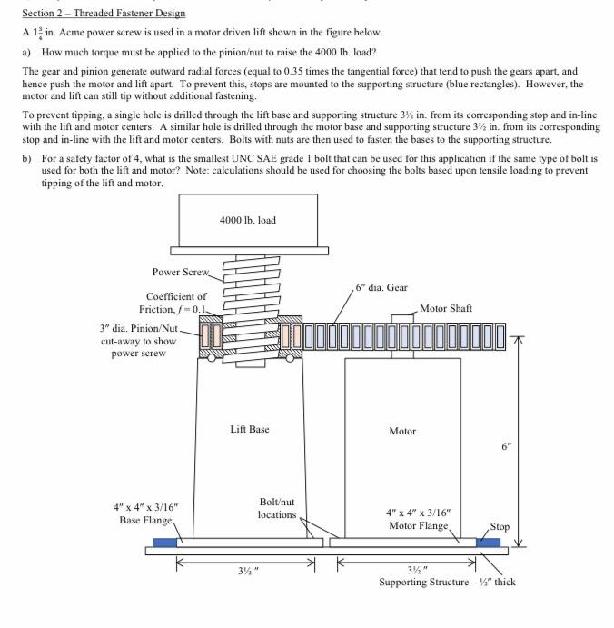 Solved Section 2 - Threaded Fastener Design A1 in. Acme | Chegg.com