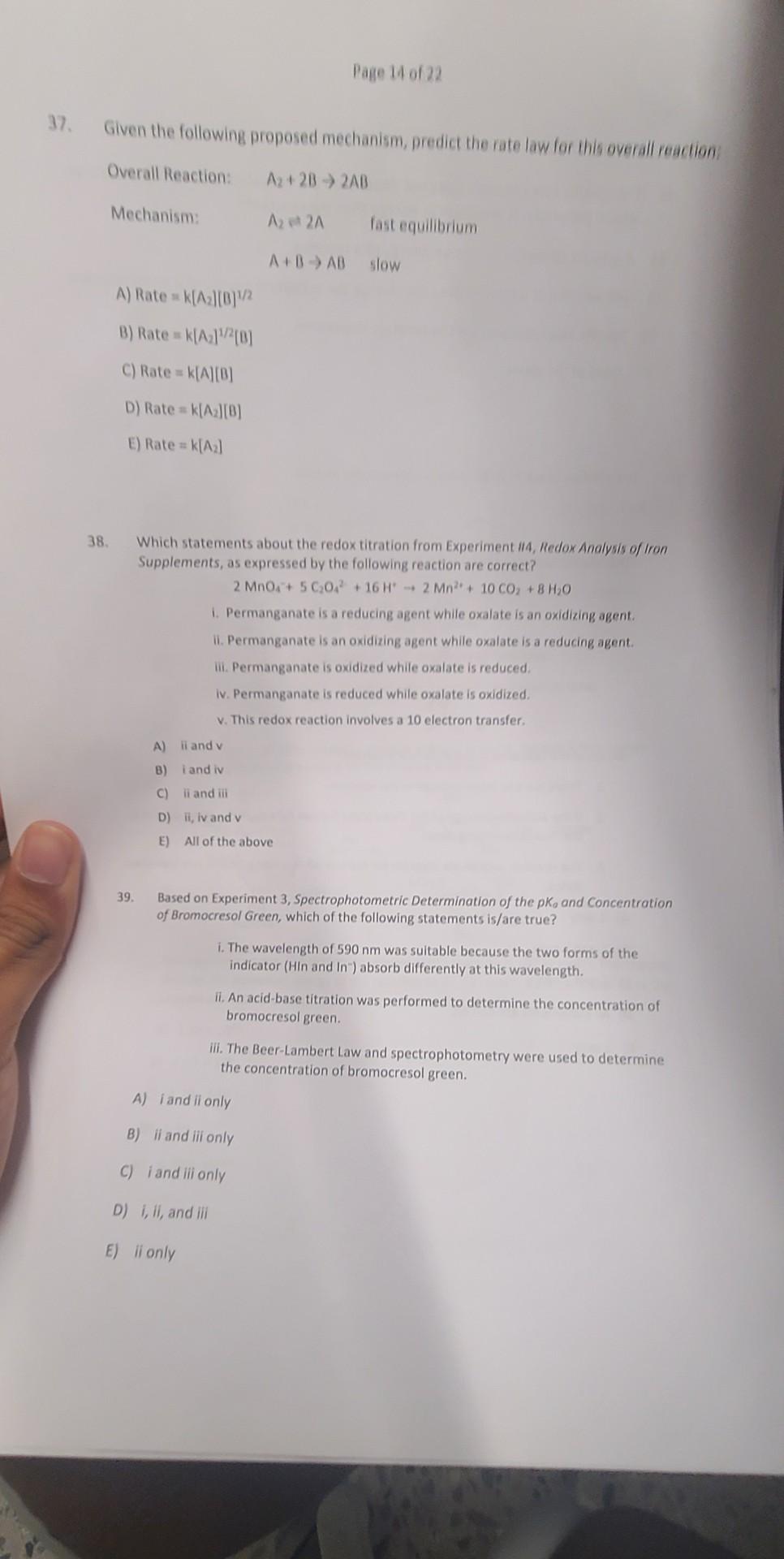 Solved 37. Given the following proposed mechanism, predict | Chegg.com