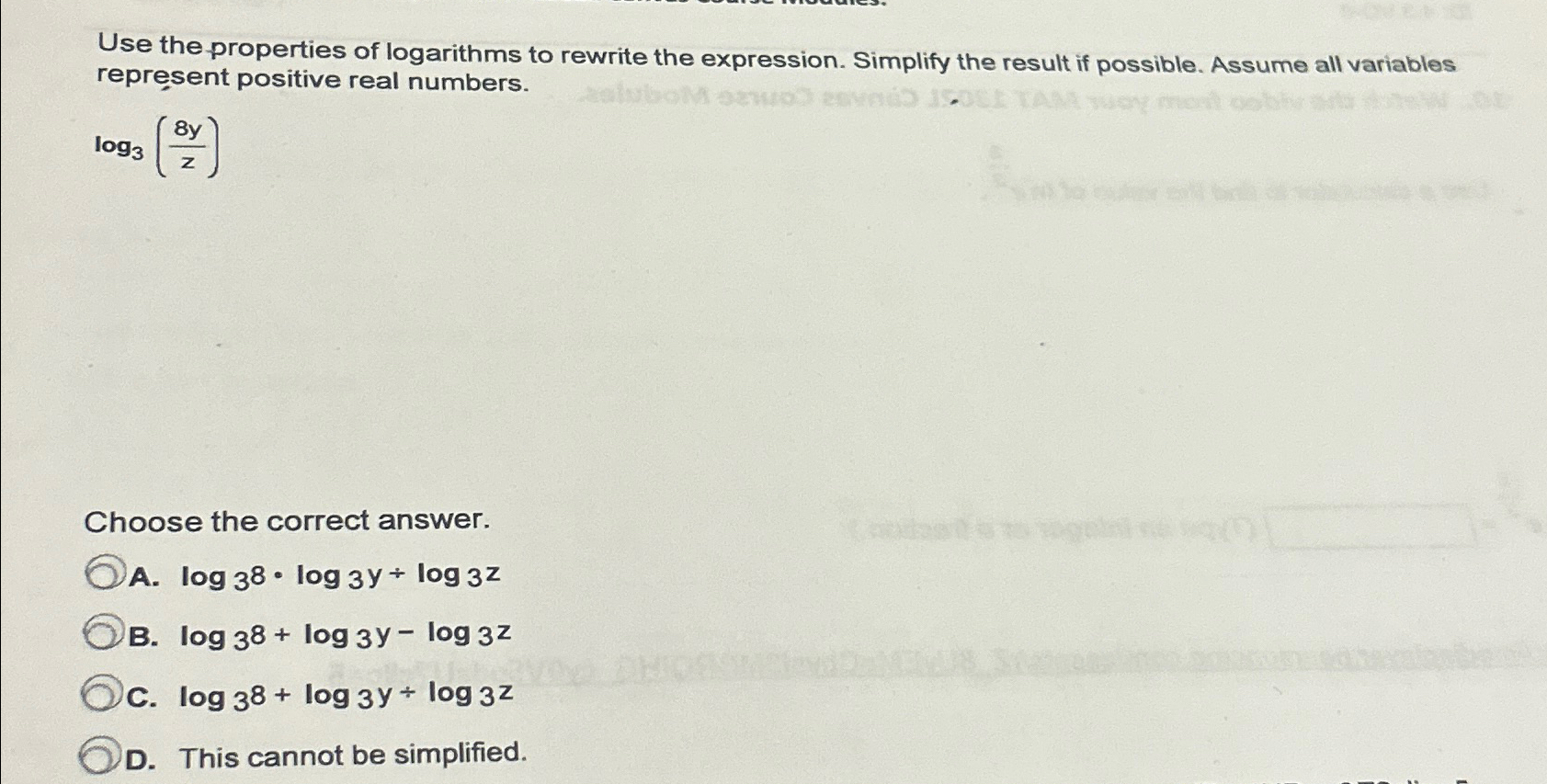 Solved Use the properties of logarithms to rewrite the | Chegg.com