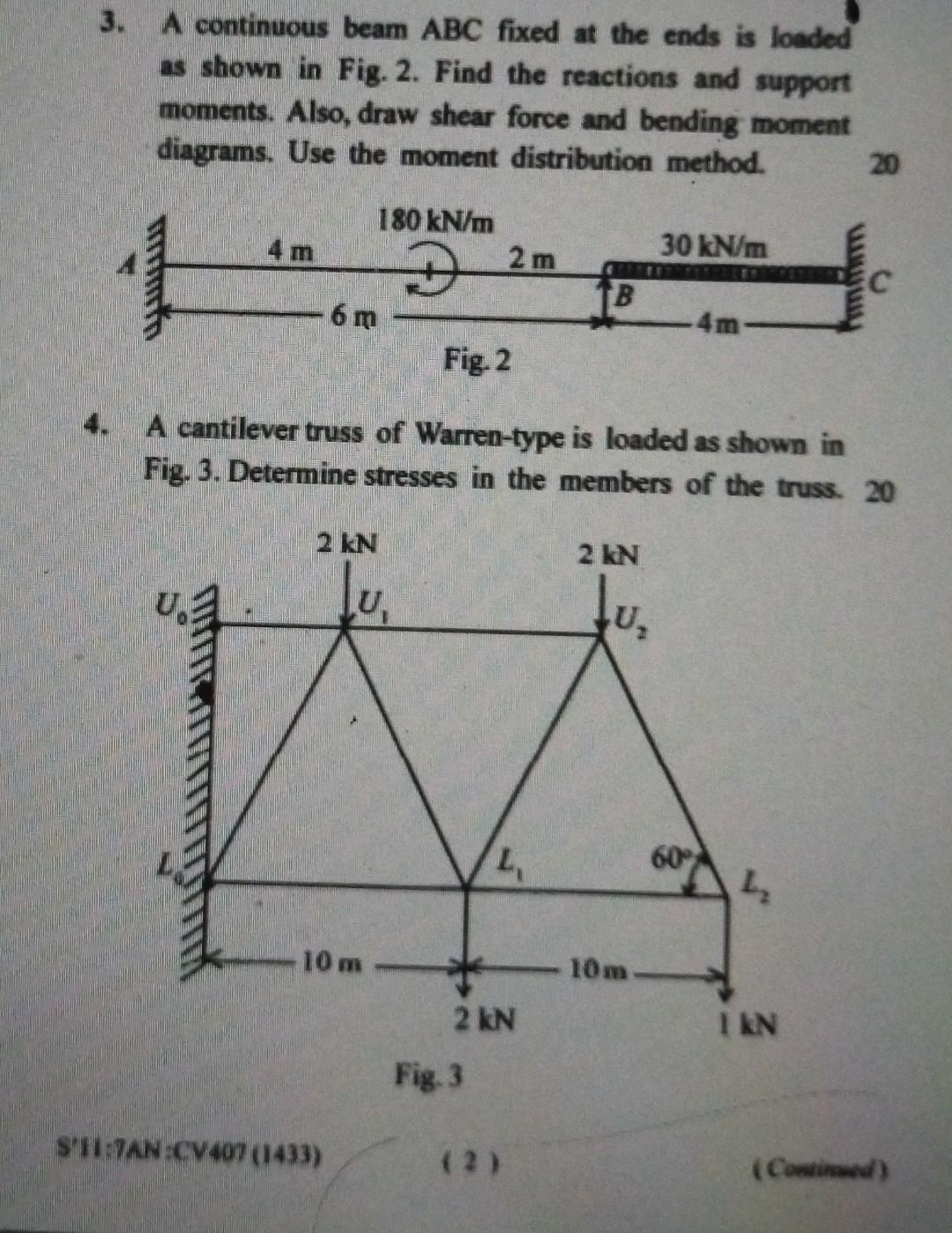 Solved 3. A continuous beam ABC fixed at the ends is londed | Chegg.com