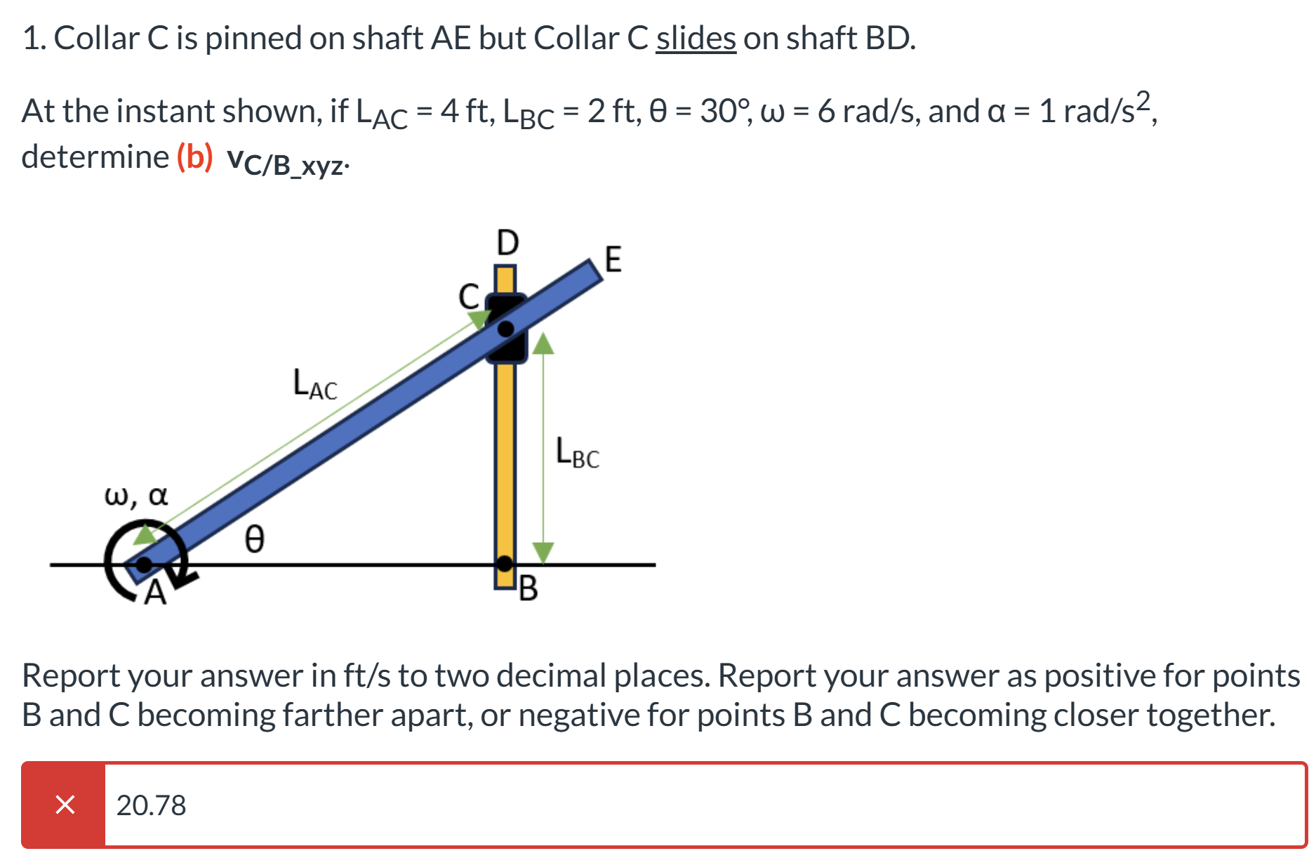 Solved Collar C is pinned on shaft AE but Collar C slides on | Chegg.com