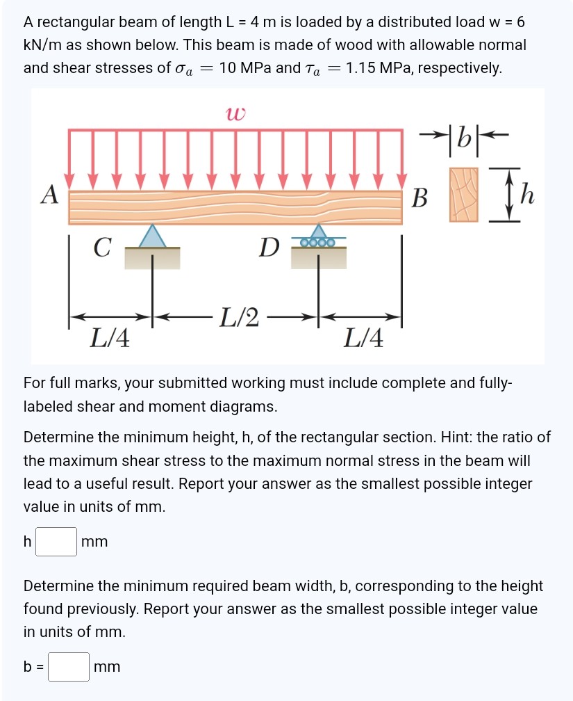 Solved A rectangular beam of length L=4m ﻿is loaded by a | Chegg.com