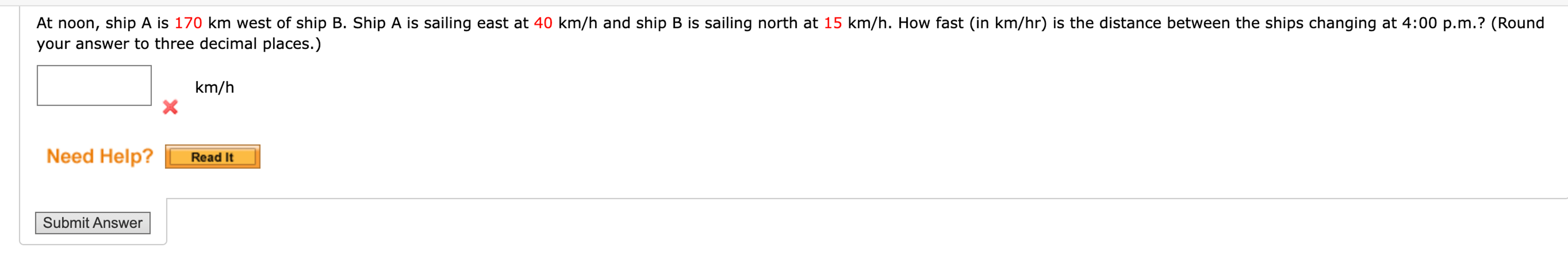 Solved At noon, ship A is 170km west of ship B. ﻿Ship A is | Chegg.com