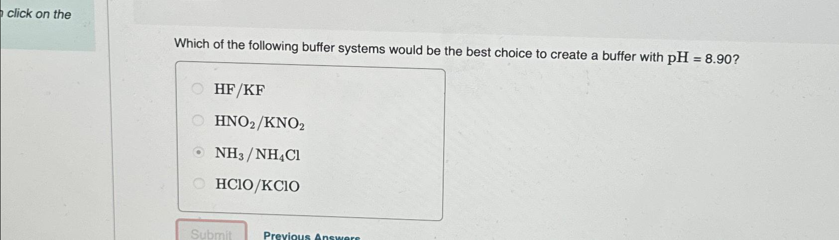 Solved click on theWhich of the following buffer systems | Chegg.com