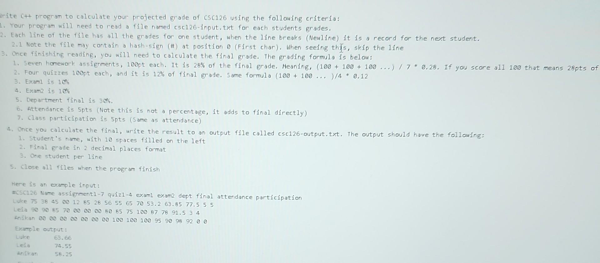 Solved Wite CH program to calculate your projected grade of | Chegg.com