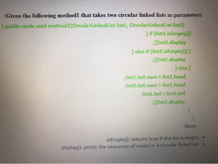 Solved Given the following methodl that takes two circular | Chegg.com