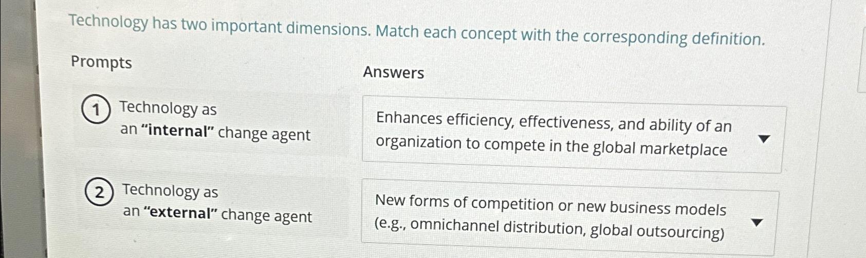 Solved Technology has two important dimensions. Match each | Chegg.com