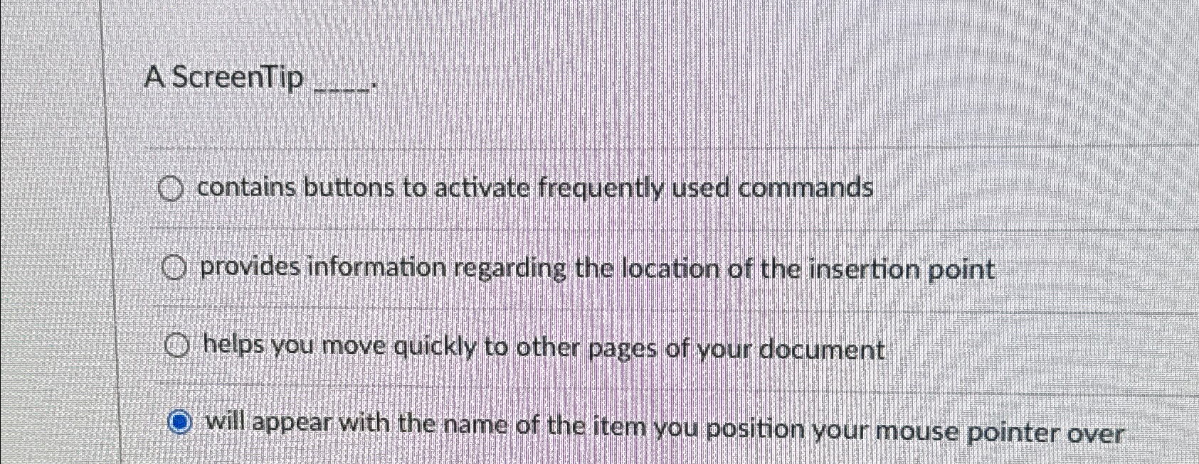 Solved A ScreenTipcontains buttons to activate frequently | Chegg.com