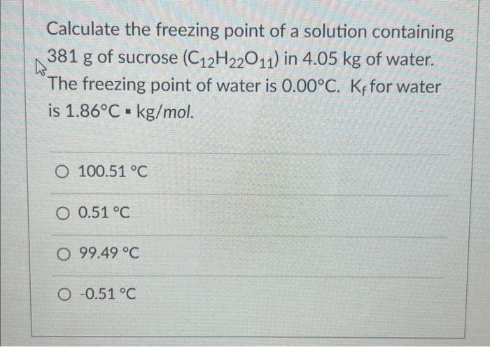 Solved Calculate the freezing point of a solution containing | Chegg.com
