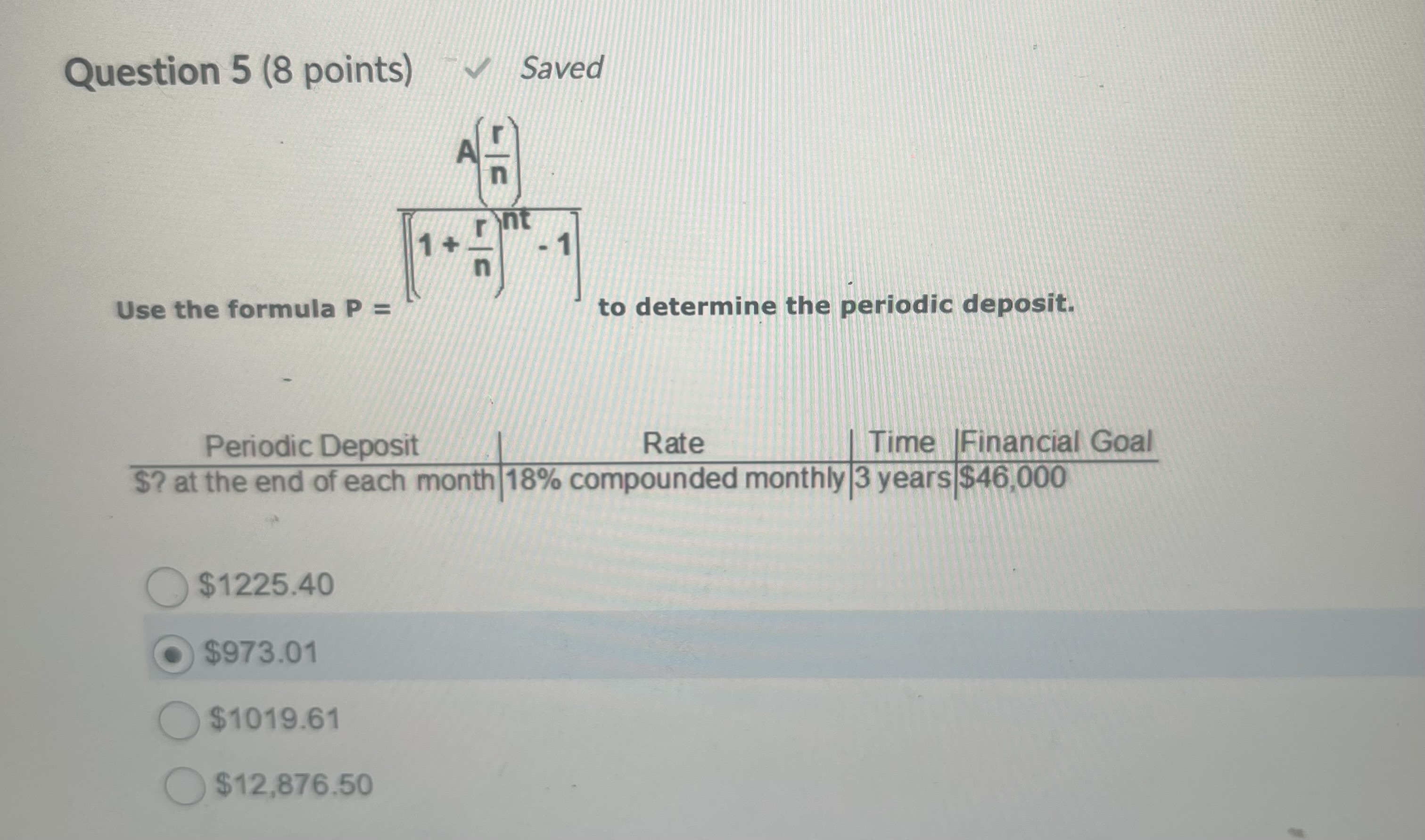 Solved $6261.32$2458.23$2258.3Question 5 (8 ﻿points) | Chegg.com