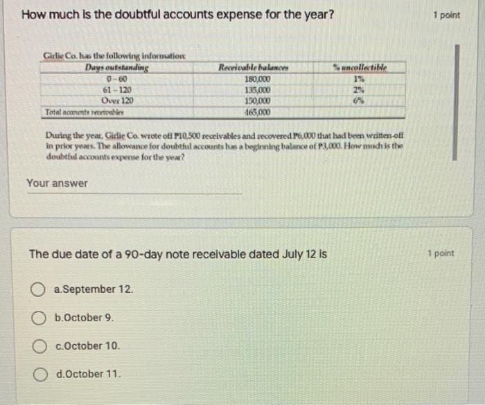 Solved How much is the doubtful accounts expense for the | Chegg.com