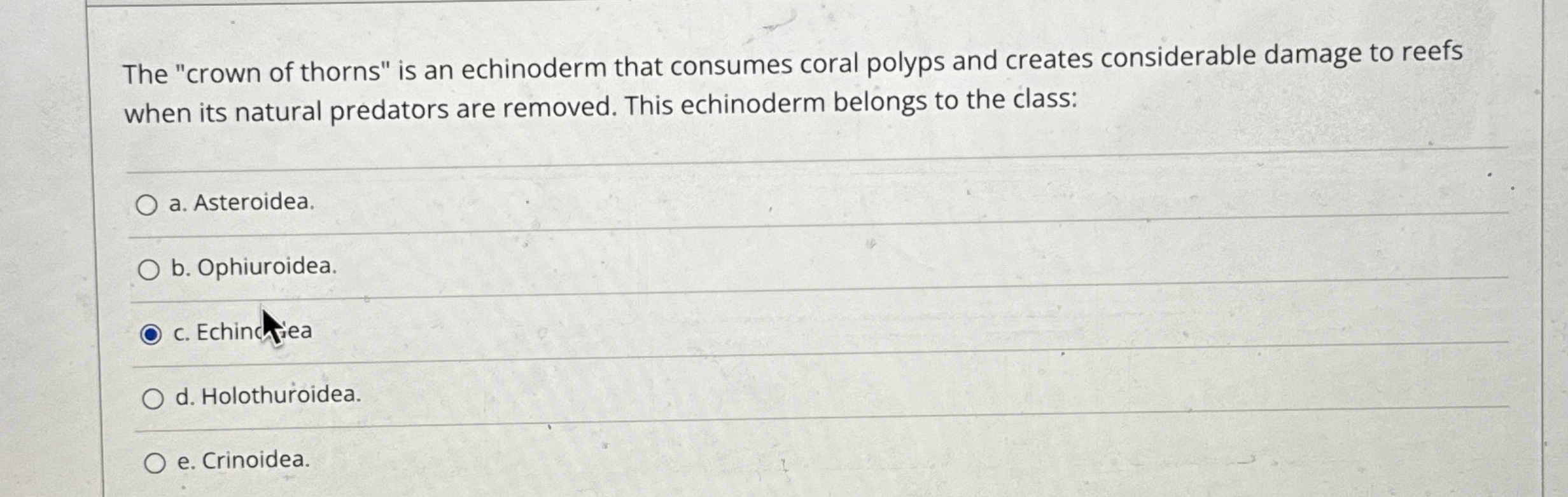 Solved The "crown of thorns" is an echinoderm that consumes | Chegg.com