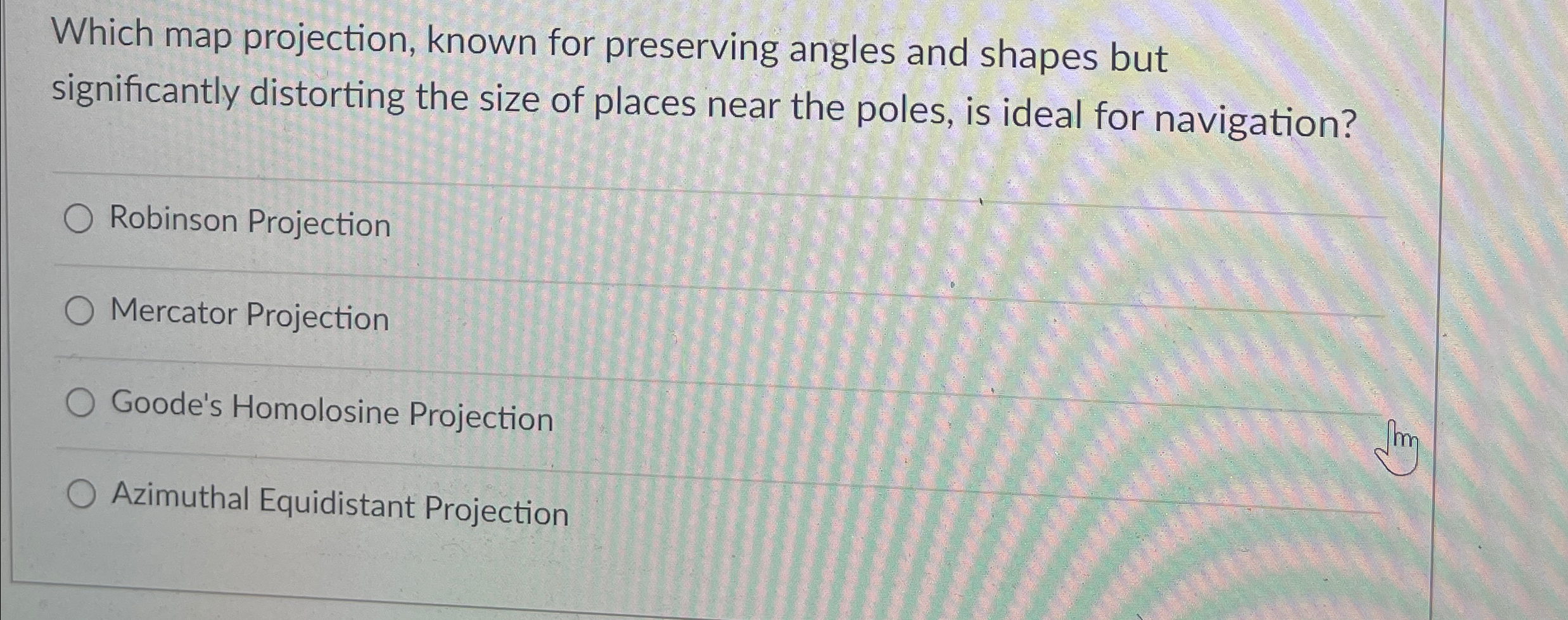 Solved Which map projection, known for preserving angles and | Chegg.com