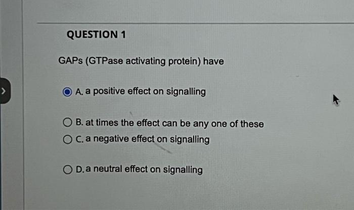Solved GAPs (GTPase activating protein) have A. a positive | Chegg.com